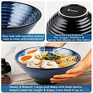 Grünhirsch Unbreakable Ramen Bowl Set of 2 (8 Pcs) - 44 Oz Exclusive Ceramic Ramen Bowls and Spoon Set - Ideal for Ramen Noodles, Pasta, and Pho - Japanese-Inspired Dining Experience with Chopsticks