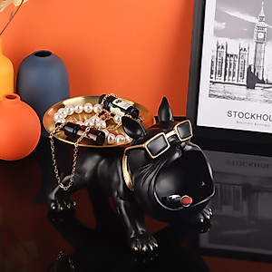 French Bulldog Decor Statues Key Tray, Creative Office Candy Bowl Key Holder Bowl, Cool Men Home Key Bowl for Entryway Table Bulldog Sculpture - For Modern Desk Countertop Halloween Bulldog Gifts