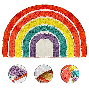 Bathroom Rugs, Jhua Half Round Area Rug Rainbow Indoor Floor Mat, Non Slip Half Circle Rug Fluffy Carpet, Soft Fuzzy Shaggy Throw Rugs for Living Room Bedroom Bathroom Kitchen Home Decor (31.5x19.7in)