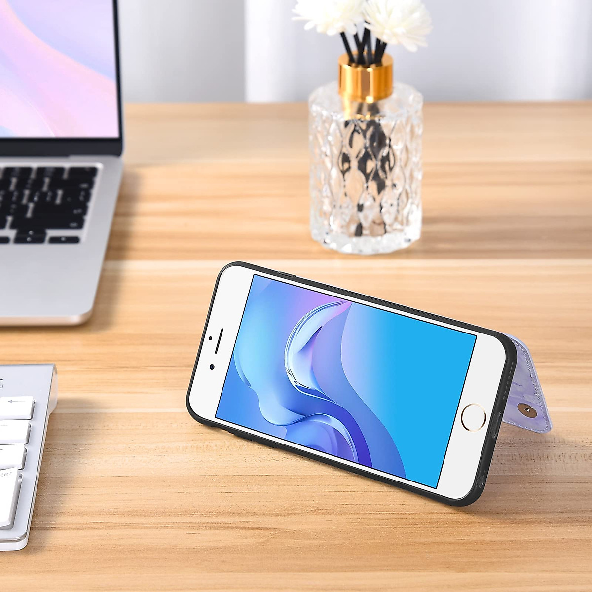 Asuwish Phone Case for OnePlus Nord N100 with Tempered Glass Screen Protector and Flip Marble Wallet Cover Card Holder Stand Accessories One Plus N 100 4G 1 Plus 1plus One+ 1+ 100N 5G Women Men Purple