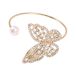 YERTTER Dainty Butterfly Pearl Bangle Gold Open Bangle Bracelet Female Hand Jewelry for Women Bracelets Jewelry Gift for Teen Girls
