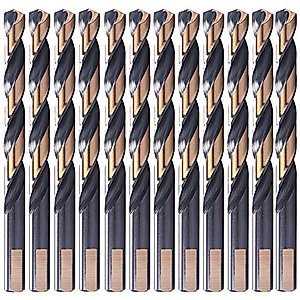12 PCS 17/64" HSS Black and Gold Coated Twist Drill Bits, Metal Drill, Ideal for Drilling on mild Steel, Copper, Aluminum, Zinc Alloy etc. Pack in Plastic Bag