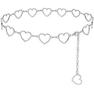 HIQUACC Long Tassel Waist Chain Belt for Women, Adjustable Metal Body Belly Belt Chain for Dress (Silver Heart-S)