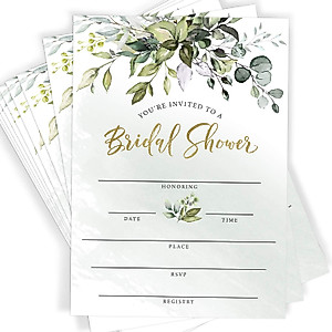 Printed Party Bridal Shower Invitations and Envelopes, Greenery, Set of 25