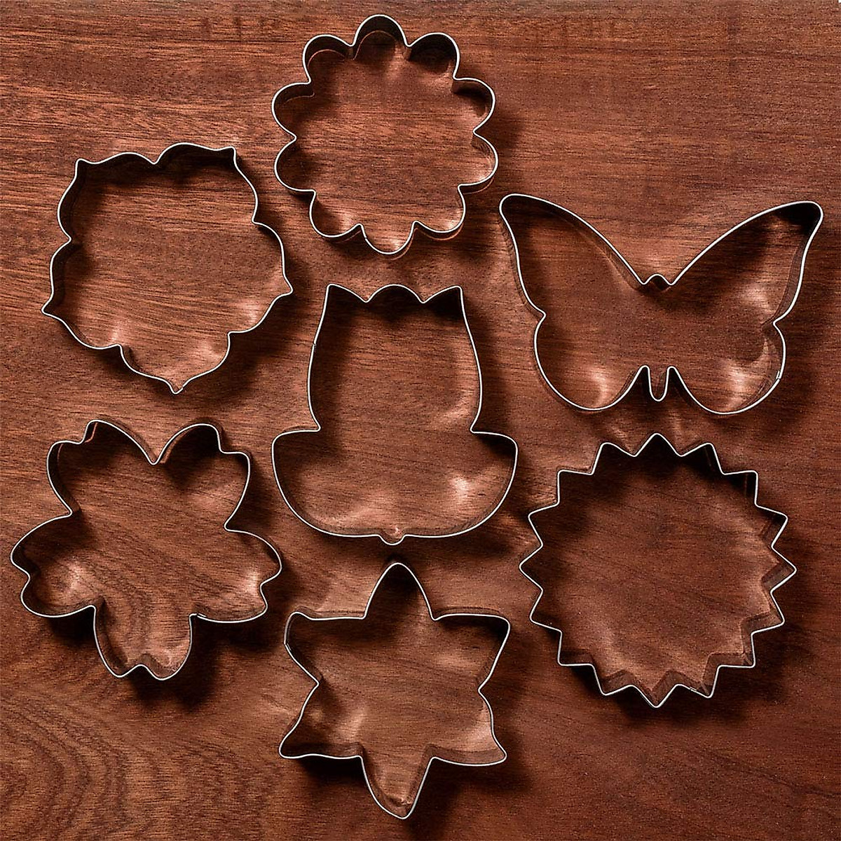LILIAO Flowers Cookie Cutter Set - 7 Piece - Lily, Daisy, Sunflower, Cherry Blossoms, Tulip, Kapok Flowers and Butterfly Biscuit Fondant Cutters - Stainless Steel