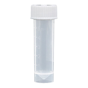 Globe Scientific 6101-A Polypropylene Molded Graduations Conical Bottom Self Standing Transport Tubes with Separate White Polyethylene Screw Cap, 5ml Capacity (Case of 1000)