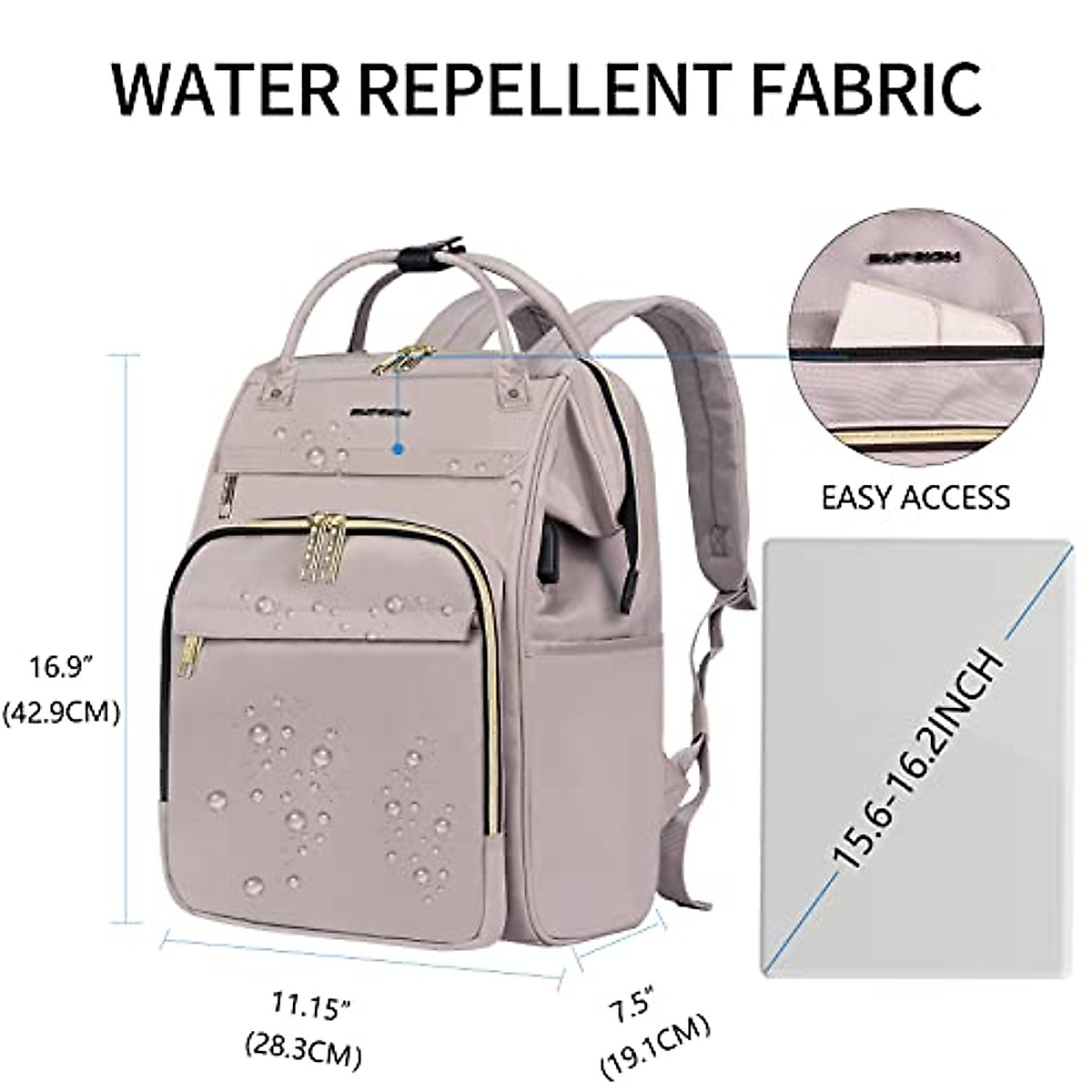 EMPSIGN Laptop Backpack for Women 15.6 Inch Travel Work Backpack, 35L Waterproof Backpack Pures with USB Port &amp; RFID Blocking, Largre Capacity Casual College Backpack, Grey Pink