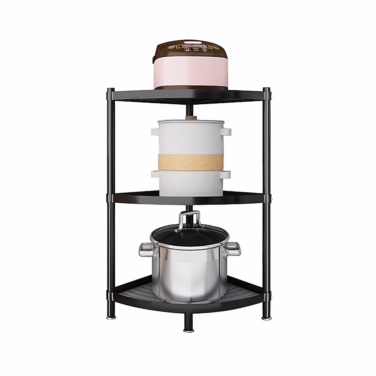 ZIGAMA 3-Tier Kitchen Pot Rack, Multi-layer Corner Shelf Stand Metal Shelves for Kitchen