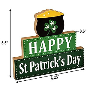 4 St Patrick's Day Wooden Table Decorations Centerpieces Blocks Shamrock Clover Irish Patty's Tiered Tray & Table Top Sign Decor for Office Dining Room Mantle Home Wood Saint Patrick Party Supplies