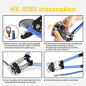 KOTTO Battery Cable Lug Crimper Tool 6-50mm², Wire Crimping Tool, Pliers for Crimping Wire Cable with Cable Cutter for 10,8,6,4,2 and 1/0 AWG Wire Cable Cutting and Crimper with Storage Bag