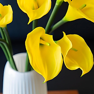 DUYONE Artificial Flowers Calla Lilly 25.6'' Large Latex Fake Bouquet Soft Real Touch Long Stem Plants 5 Pcs for Home,Living Room,Bedroom,Dining Table,Office,Weddings Party Garden Décor(Yellow)