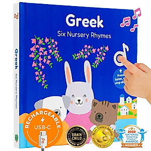 Cali's Books Greek Nursery Rhymes | Bilingual Children's Books | USB C Rechargeable | Interactive Musical Book for Baby, Toddlers | Bilingual Baby Books | Greek Gifts for Kids