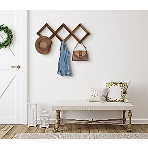 TRSPCWR 2 Pack Accordion Wall Hanger, Expandable Coat Rack Wall Mounted, Solid Wooden Wall Hat Rack, Wood Hat Hanger for Hanging Coat, Hats, Caps, Mugs, 10 Peg, Brown