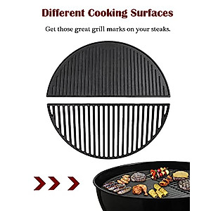 KAMaster 22" Half Moon Cast Iron Cooking Grate Grill Accessory Replaces For Weber Charcoal Grill Half Moon Grate+Griddle+4 Support Extension,Cooking Grate for Big Green Egg and Other Kamado Grills
