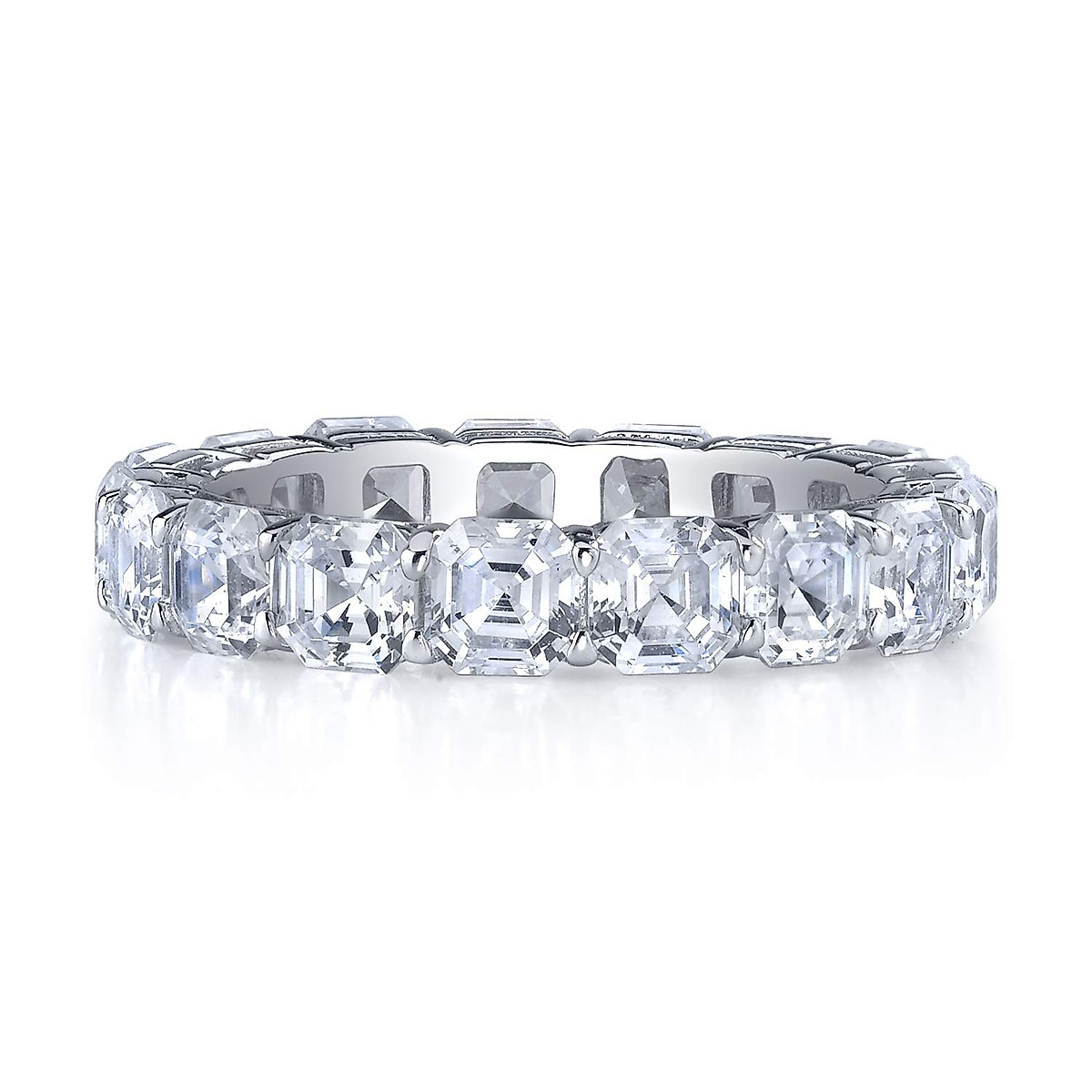 KIERA Rhodium Clad Sterling Silver 4mm Asscher Cut Cubic Zirconia Eternity Ring, Size 8
