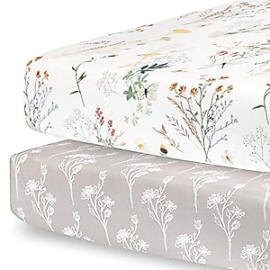 Pobibaby - 2 Pack Premium Fitted Baby Girl Crib Sheets for Standard Crib Mattress - Ultra-Soft Jersey Knit, Safe and Snug, and Stylish Floral Crib Sheet (Wildflower)