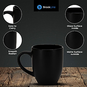 Brookline Ceramic Coffee Mug 16OZ - Tea Mug with Handle, Espresso Cups - Excellent Choice for Camping, Travel & Office - Great Gift Idea (Black, 4)