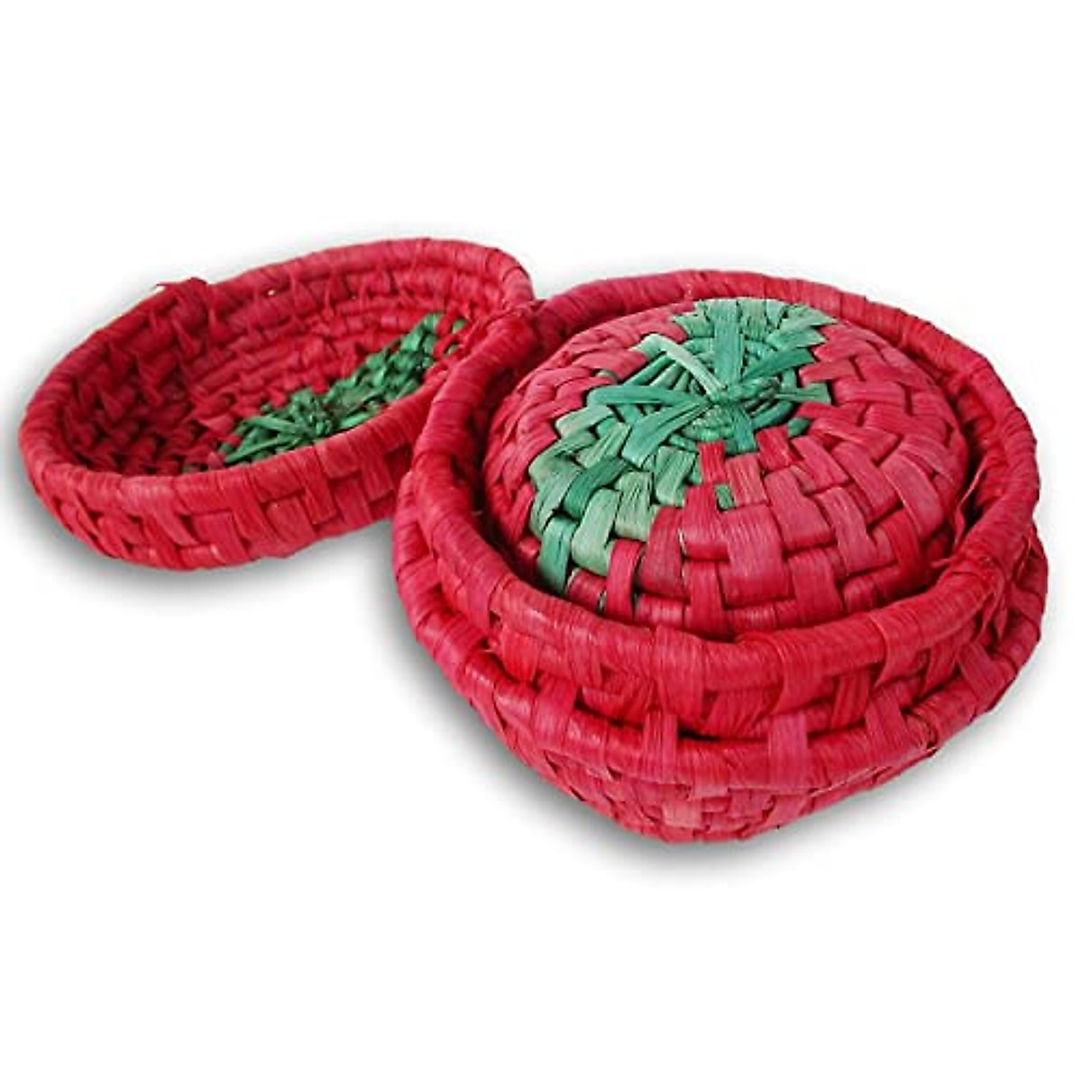 Strawberry Nesting Baskets - Red Soft Woven Berry Baskets with Lids - Set of 2, Red, Medium