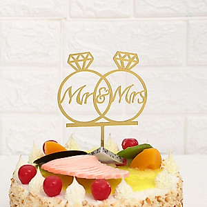 HomeSoGood 5Pcs Wedding Cake Topper Bride Groom Mr Mrs Wedding Decorations Acrylic Gold Cake Toppers Marriage Party Supplies Adult Favors(6.3inch,Gold)