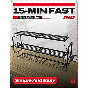 Power Tool Organizer, Garage Organization with 7 Drill Holders, Amoowis Tool Box Organizers and Storage Wall Mount, Metal Shelf Heavy Duty, Utility Rack for Screwdriver Pegboard Shed Workshop