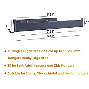 BlingBelle Hanger Organizer Stacker,Hanger Holder Rack with Hook for Closet, Drilling Installation, Double Layer of Painted Metal (Black, 2)