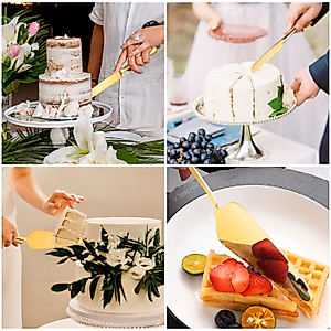 ALEXPRE 16" Cake Stand, Round Metal Large Cake Stand Dessert Display Stand Lace Wedding Cake Stand with Cake Cutting Set for Brithday Party Celebration Baby Shower Dessert Cupcake Display Plates(Gold)