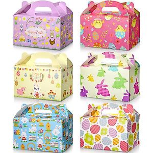 Dianelhall 24 Pcs Easter Treat Boxes Paper Gift Box Party Favor Small Basket with Handle Bunny Eggs Containers for Kids Gifts, 6 x 3.5 x Inch