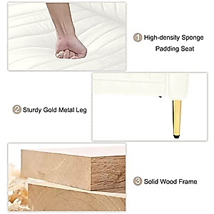 KIVENJAJA Velvet 3-Seater Sofa Couch, Modern Channel Tufted 3 Seat Couches with 2 Pillows & Gold Metal Legs for Living Room Bedroom Apartment, 78”W (Beige)