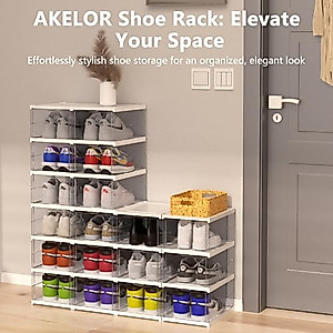 AKELOR 6 Tier Foldable Shoe Storage Boxes, Installation-free Clear Foldable Shoe Box, One-Piece Stackable Shoe Rack, Plastic Storage Shelves Collapsible Shoe Rack Organizer for Closet Bedroom