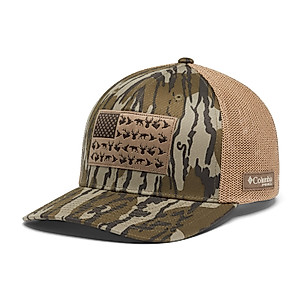 Columbia Unisex PHG Camo Mesh Ball Cap - High, Mossy Oak Bottomland/Game Flag, Small/Medium