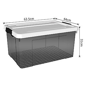 Cetomo Lidded Storage Bin with Handle, Tote Organizing Container with Wheels, Lid and Secure Latching Buckles, Stackable and Nestable, Plastic, 72 Quart-3 Pack, Clear Black