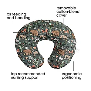 Boppy Original Support Nursing Pillow, Green Forest Animals, Ergonomic Breastfeeding, Bottle Feeding, and Bonding, Firm Hypoallergenic Fiber Fill, Removable Cover, Machine Washable