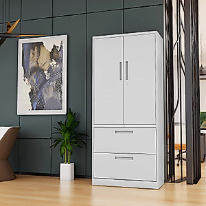 Anxxsu Metal File Cabinet with 2 Drawers, Lateral File Cabinets for Home Office, Storage Cabinet with Adjustable Shelves, Locking File Cabinet for Letter/Legal/A4 Size Files (Assemble Required)