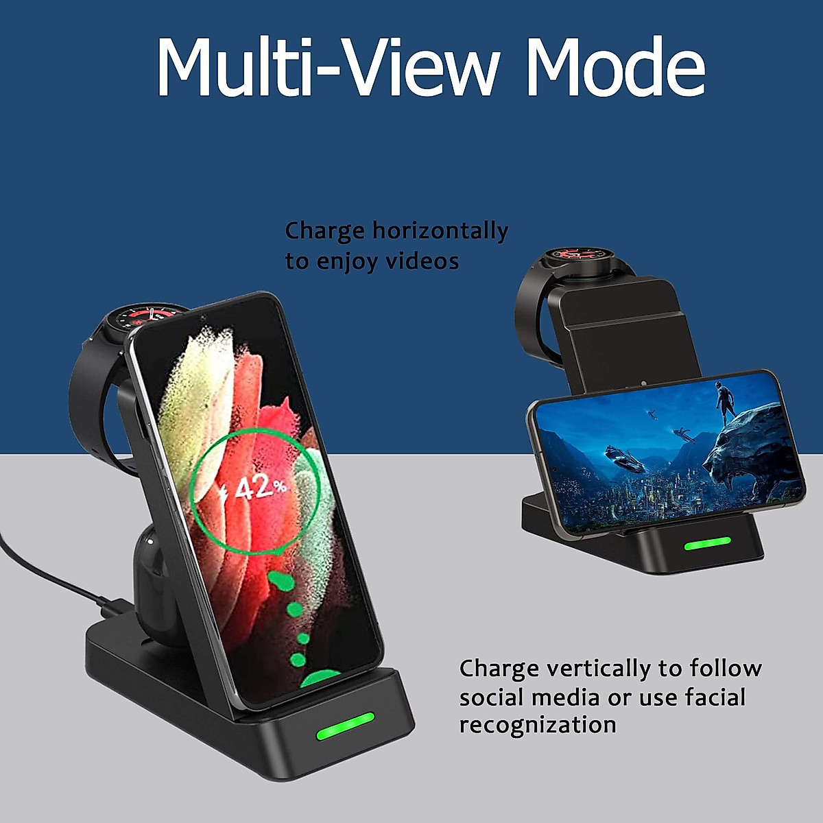 3 in 1 Charging Station for Samsung, Fast Wireless Charger Station Compatible with Samsung Galaxy S22 Ultra/Z Flip/Z Fold/S21/S20/S10, Wireless Charger Stand for Galaxy Watch 4/3/Active2, Buds+/Live