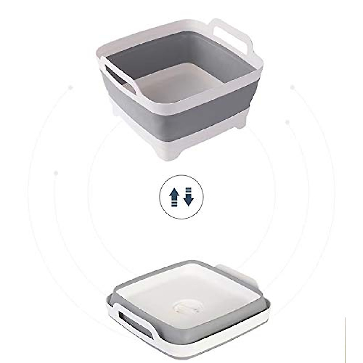 Dish Basin Collapsible with Drain Plug Carry Handles, Foldable Sink Tub, Dish Wash Basin, Portable Dish Tub, Collapsible Dishpan for Camping Dish Washing Tub and RV Sink (9.3L Capacity) (Grey)