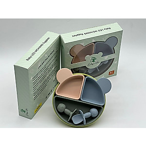 MIX COLOR SILICON BABY FEEDING SET, BABY EATING SUPPLIES, BABY LED WEANING SUPPLIES (Blue Beige Green)