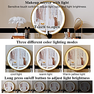 Vanity desk with mirror and lights, 3 Color Touch Screen,Modern Retractable Makeup Dressing Table with Adjustable Cabinet and 5 Sliding Drawers,Vanity Table Set ,Writing Desk Bedroom Essential,White