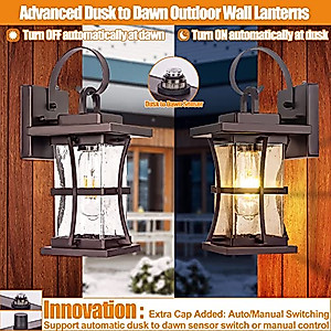 2-Pack Dusk to Dawn Outdoor Lighting - Oil Rubbed Bronze Exterior Porch Light Fixtures Wall Mount, 100% Anti-Rust Brown Outside Wall Sconce, Waterproof Dusk to Dawn Wall Lights for House Garage