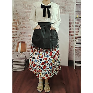 Vanoker Chef White Cotton Waist Aprons Home Kitchen Restaurant Photo Props Florist Shop Maid Waiter Waitress Lace Half Apron (White, 19.6L)