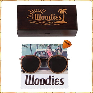 Woodies Polarized Walnut Wood Copper Round Sunglasses for Men and Women | Black Polarized Lenses and Real Wooden Frame | 100% UVA/UVB Ray Protection