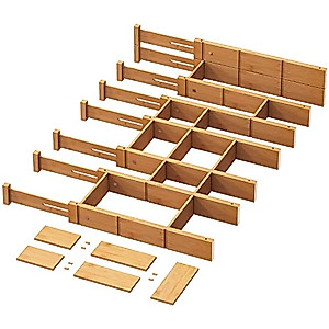 Vriccc Bamboo Drawer Dividers, 8 Drawer Dividers with 16 Inserts, Stackable IN Deep Drawers, Kitchen Adjustable Drawer Organizers, Expandable Organization for Home, Office, Dressers, and Bathroom