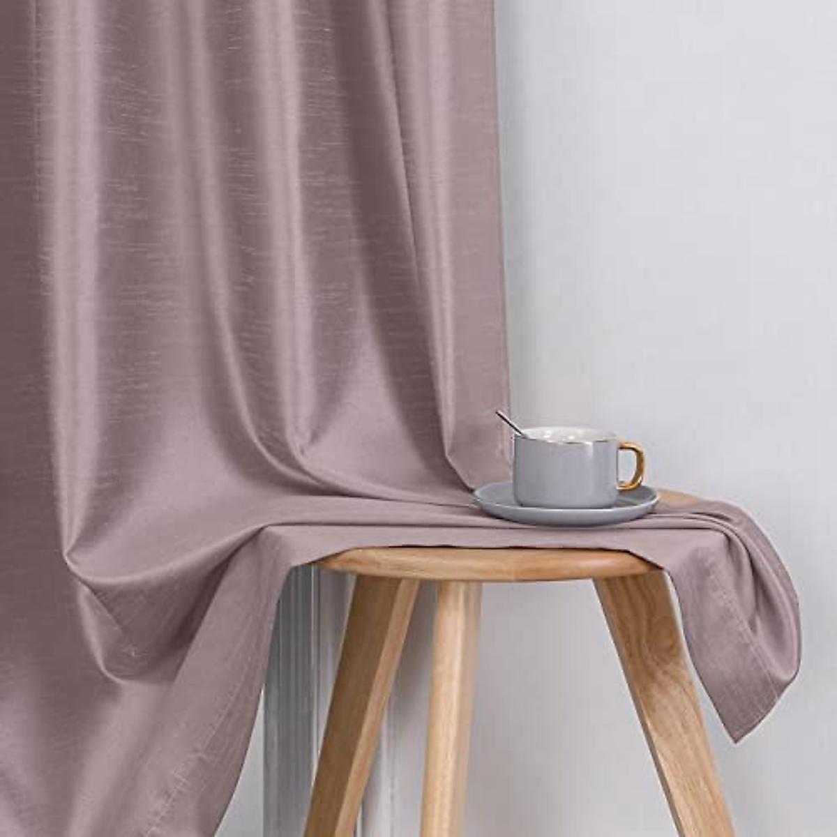 Chyhomenyc Uptown Faux Silk Living Room Window Curtains, 2 Panels Solid Slub Texture Rose Quartz Curtains 84 Inches Long, Luxury Classic Room Darkening Rod Pocket Bedroom Curtains & Drapes, 42"Wx84"L