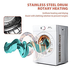 Euhomy Compact Dryer 1.8 cu. ft. Portable Clothes Dryers with Exhaust Duct with Stainless Steel Liner Four Function Small Dryer Machine, Suitable for Apartments, Dorm, RVs, White