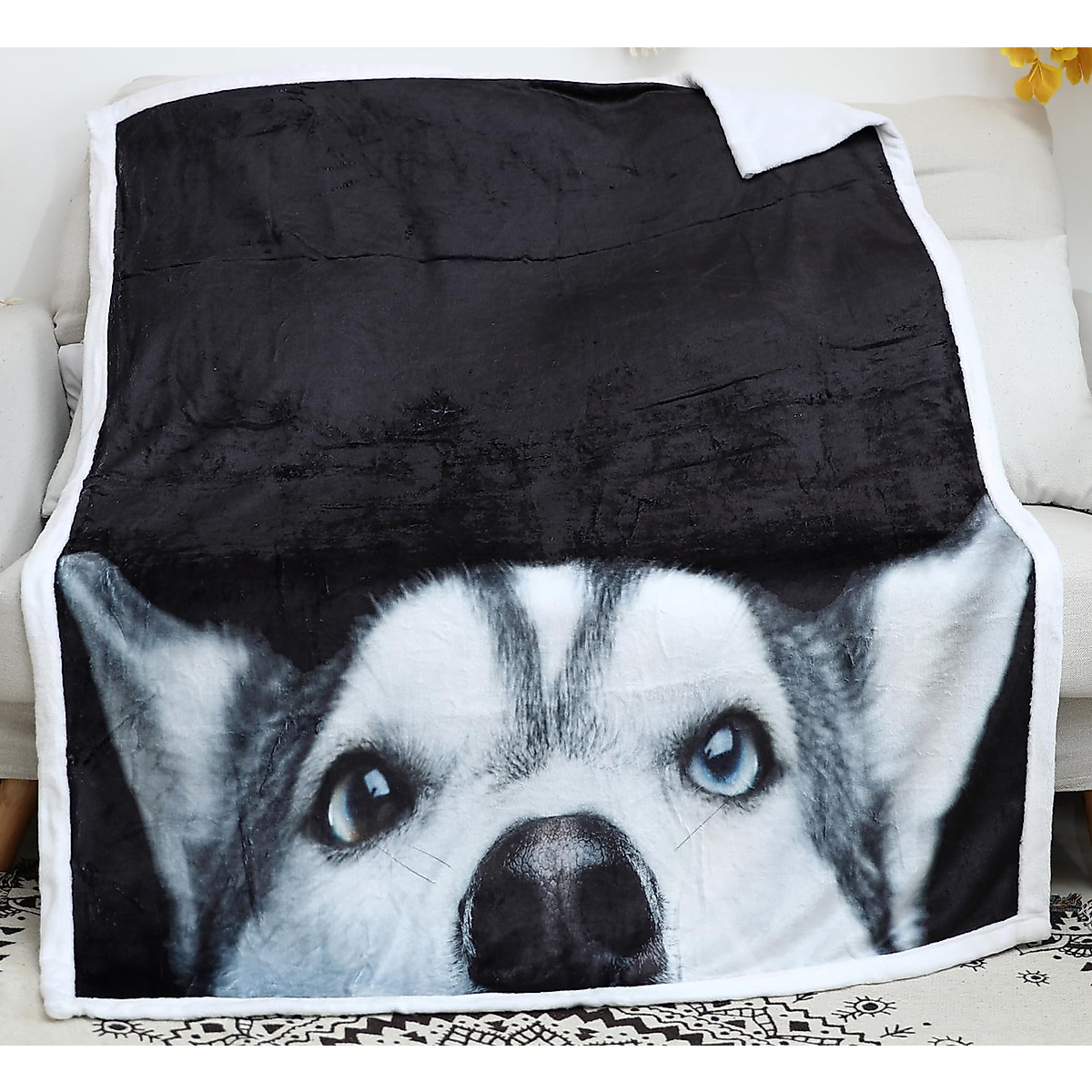 Zevrez Husky Dog Blanket, Cute Husky Gifts Kids Throw Blanket with Dog on It Soft Flannel Blanket Gift for Husky Lovers Boys Girls Sofa Bed(Dog 3, 48"x60")