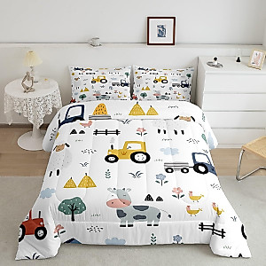 Feelyou Tractor Bedding Set Twin Size Cartoon Farm Equipment Trucks Comforter Set for Kids Boys Girls Decor Farm Animal Comforter Set Microfiber Farm Nursery Decor Duvet Set Bedroom Quilt Set
