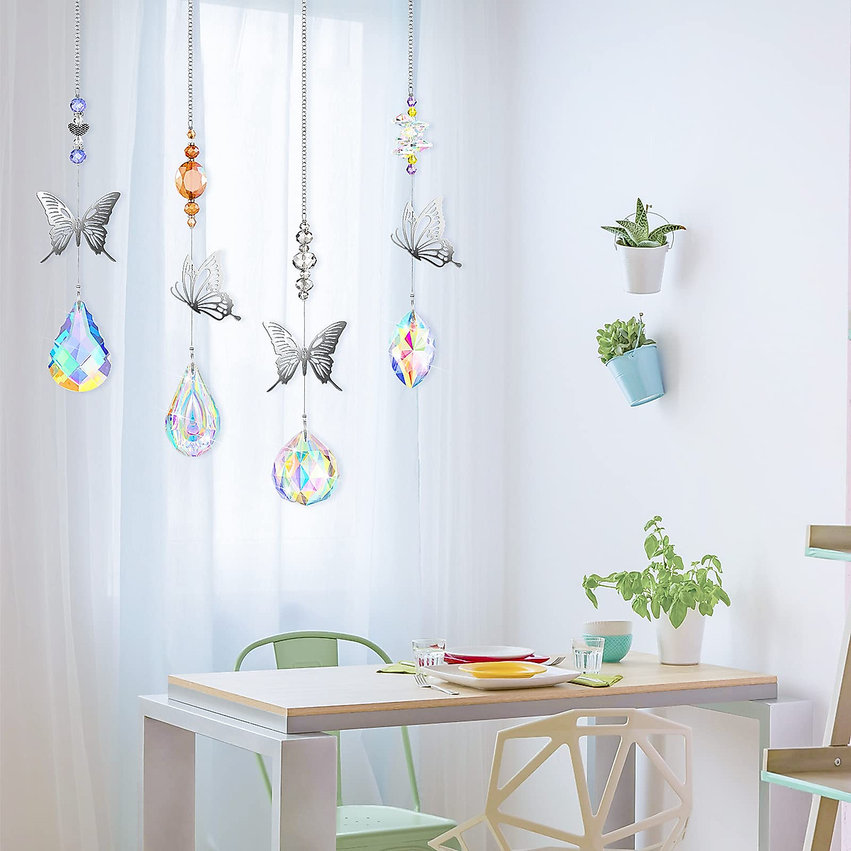7 Pieces Crystals Suncatcher Butterfly Sun Catchers Colorful Crystal Chandelier Pendant Hummingbird Wall Hanging Tree Window Prism Ornament (Charming Colors, Butterfly Style)