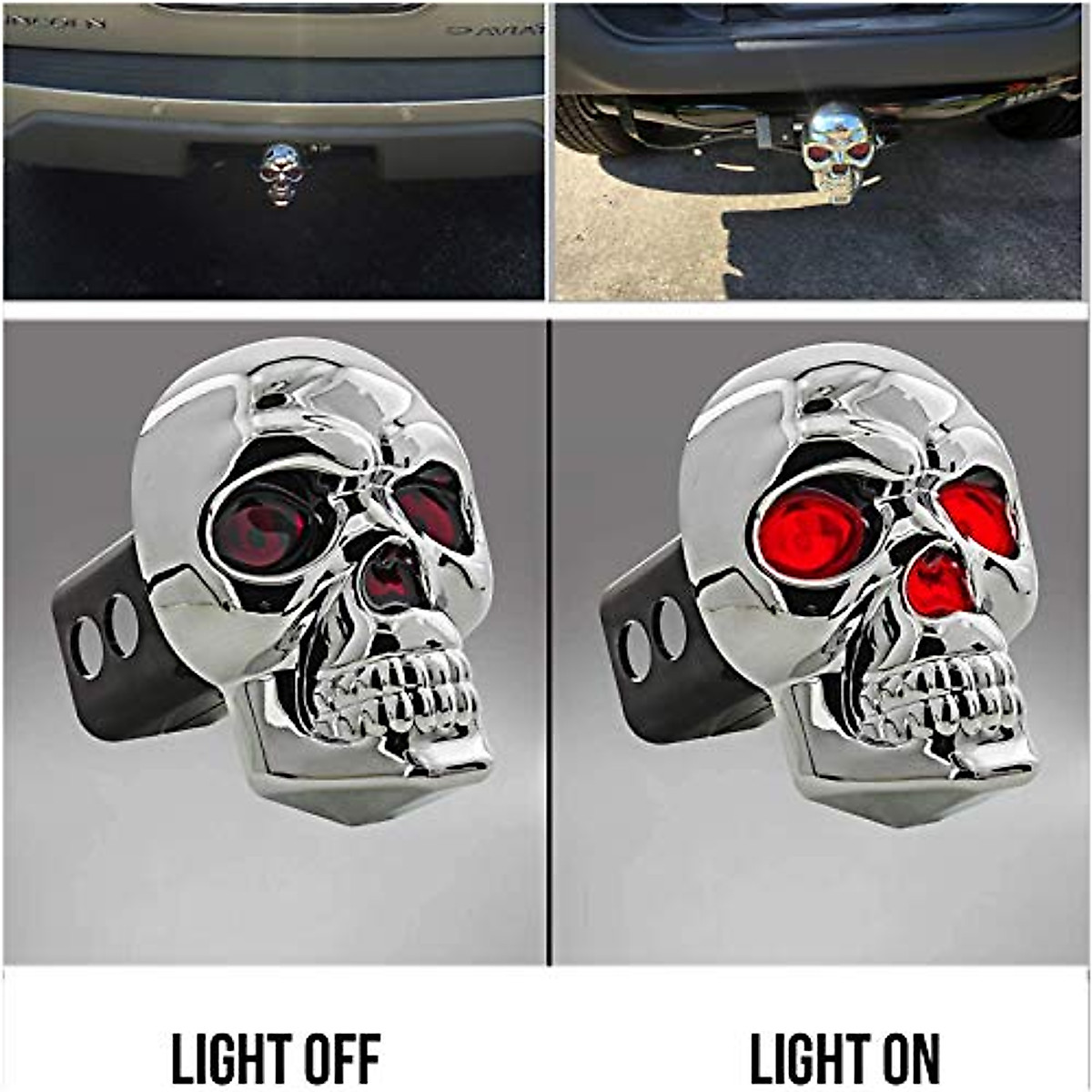 Light-Up Red Eye Skull Trailer Hitch Receiver Cover Brake Tail fits 2" or 1-1/4" Hitches w/4-pole Plug
