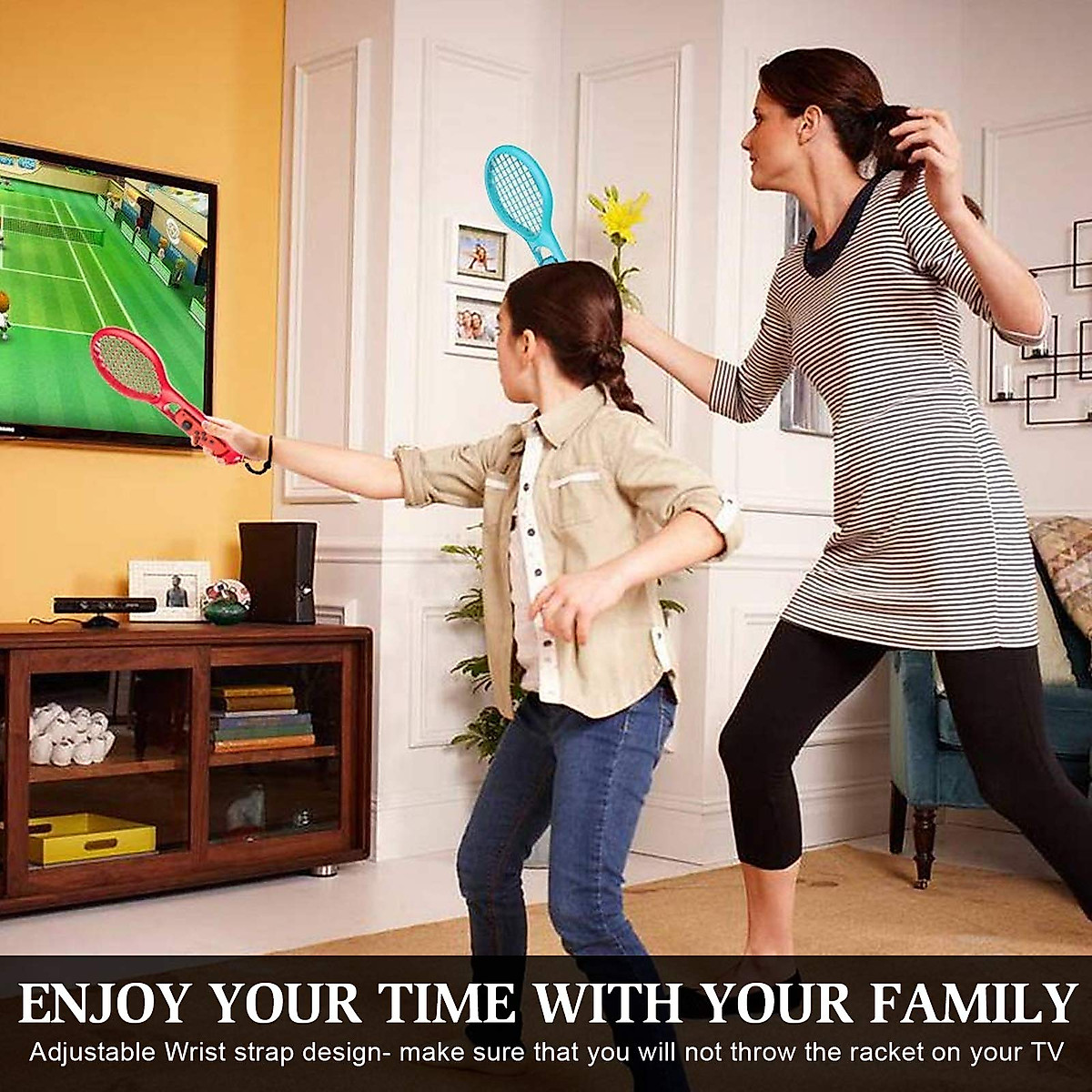 INFURIDER Tennis Racket Controller Holder for Nintendo Switch Game (2 pack,Red & Blue),Hand Grip Compatible for Sport Game, Game Controller Joy-Con Accessories for Nintendo Switch Mario Tennis Ace