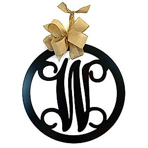 PK Décor Initial Decor for Wall, Metal ACM Initial Sign for Home, 24 inch Script Font, Weatherproof Outdoor Decor, Single Letter Circle Monogram Wreath, QUICK