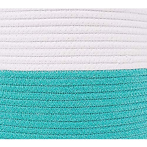 StorageWorks 100% Natural Cotton Rope Hand-Woven Basket- Two Color Design- White & Seaglass- 2 Pack